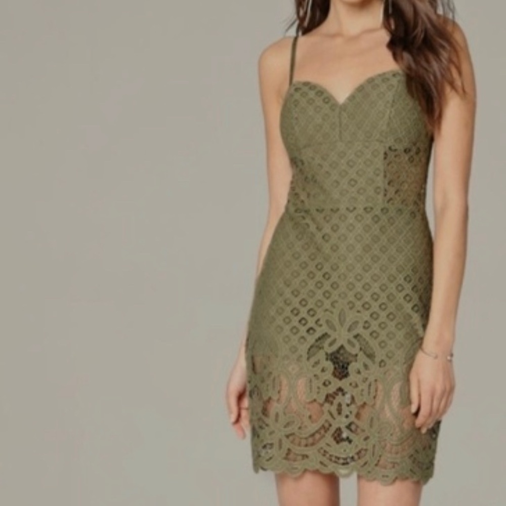 Bebe Alix Lace Dress In Olive Green - Gem